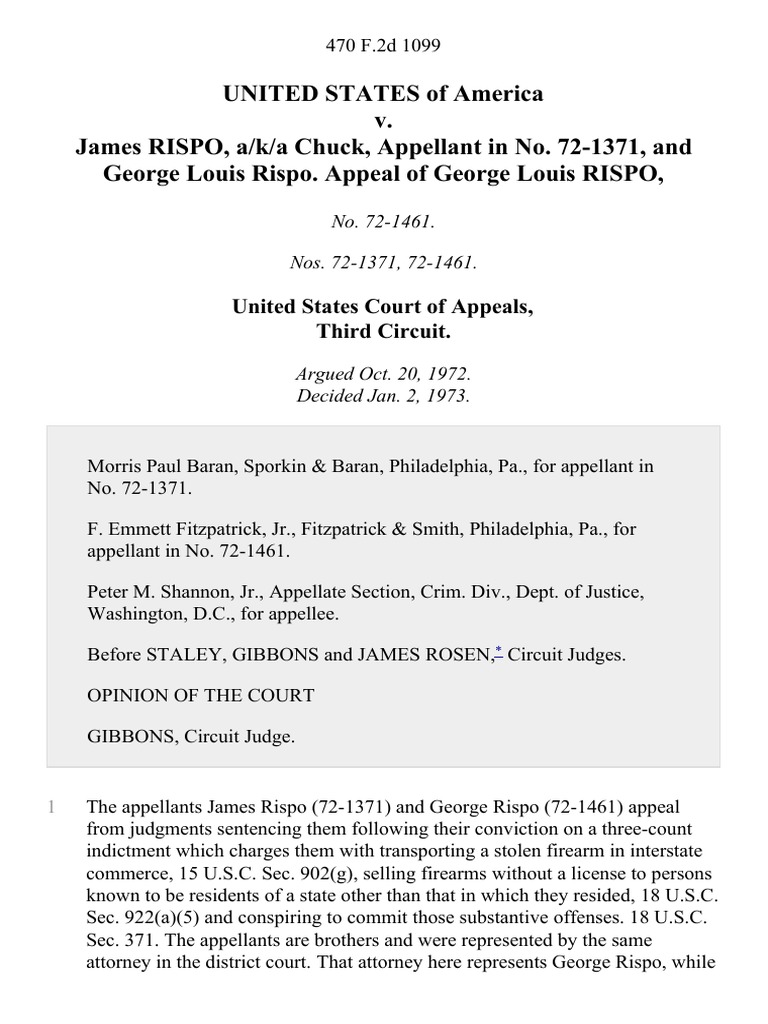 United States v. James Rispo, A/K/A Chuck, in No. 72-1371, and George ...