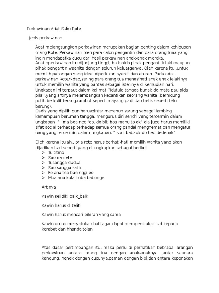 Adat Perkawinan Suku Rote dan Tahap-Tahapnya | PDF