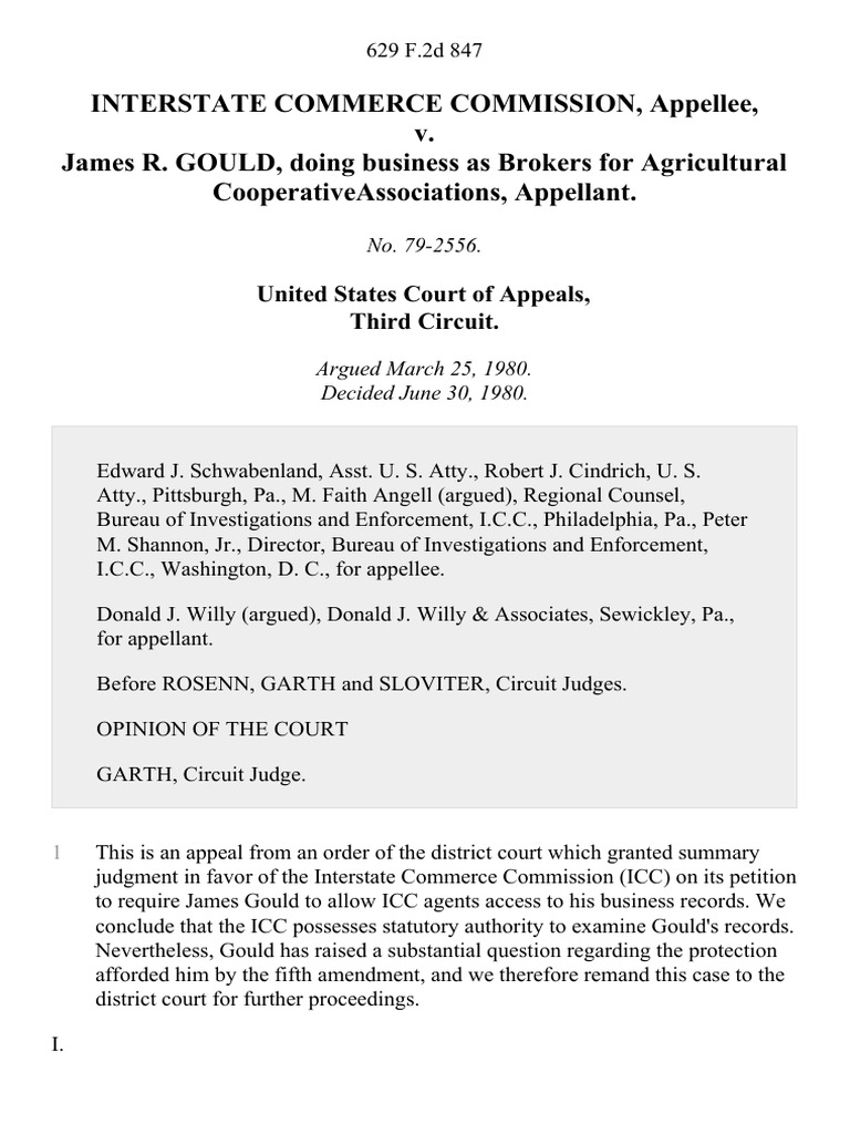 Interstate Commerce Commission v. James R. Gould, Doing Business As ...