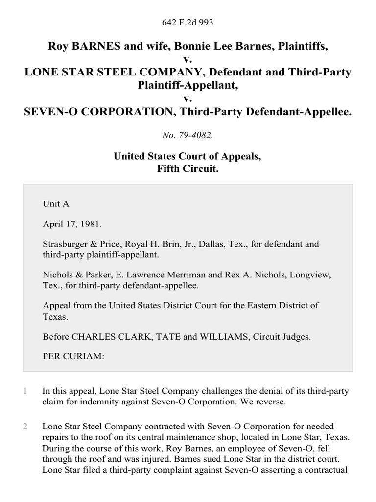 Roy Barnes and Wife, Bonnie Lee Barnes v. Lone Star Steel Company, and ...