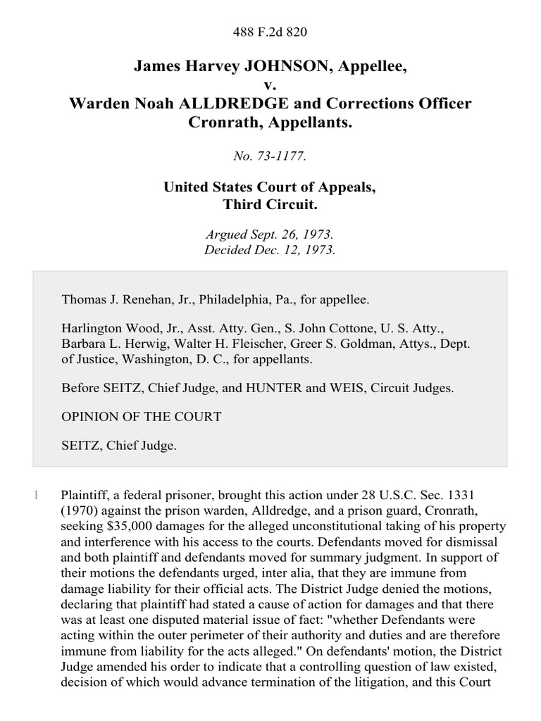 James Harvey Johnson v. Warden Noah Alldredge and Corrections Officer ...