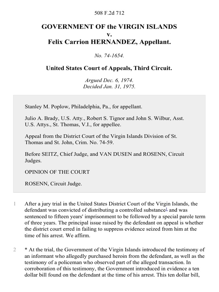 Government of The Virgin Islands v. Felix Carrion Hernandez, 508 F.2d ...