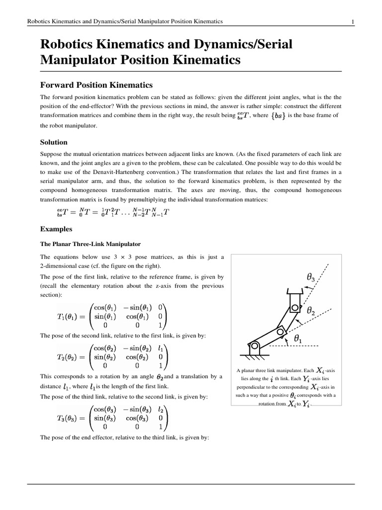 Serial Manipulator Kinematics Explained | PDF | Kinematics | Space