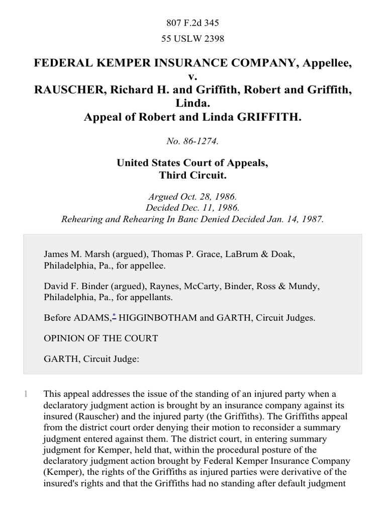 Federal Kemper Insurance Company, Appellee, v. RAUSCHER, Richard H. and ...