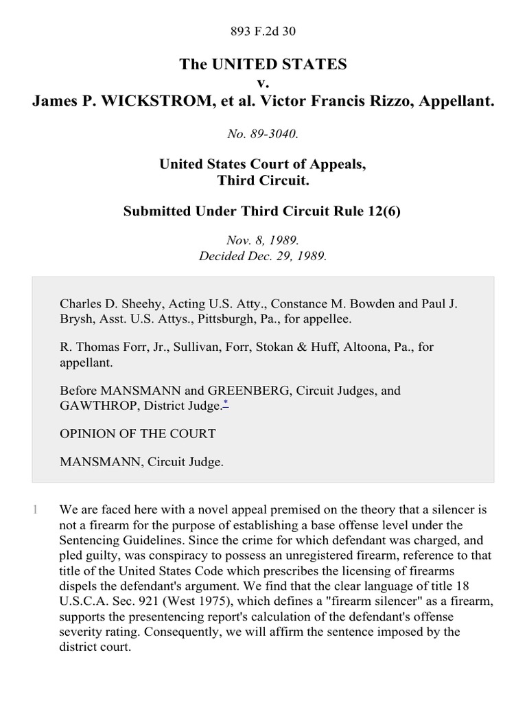 The United States v. James P. Wickstrom Victor Francis Rizzo, 893 F.2d ...