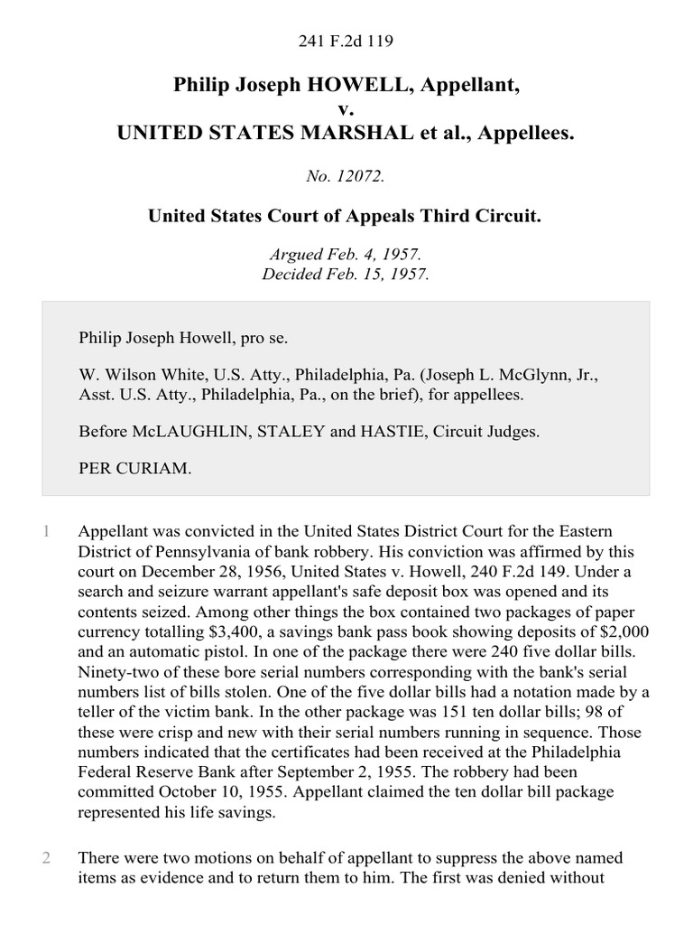 Philip Joseph Howell v. United States Marshal, 241 F.2d 119, 3rd Cir ...