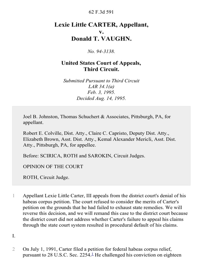 Lexie Little Carter v. Donald T. Vaughn, 62 F.3d 591, 3rd Cir. (1995 ...