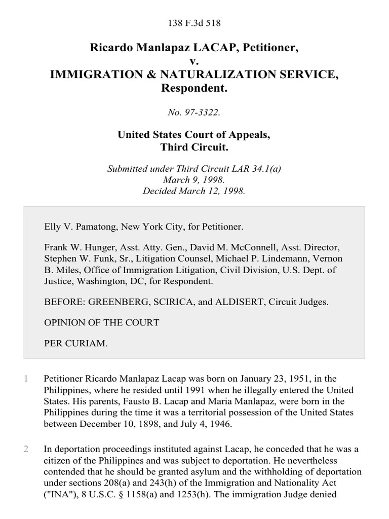Ricardo Manlapaz Lacap v. Immigration & Naturalization Service, 138 F ...