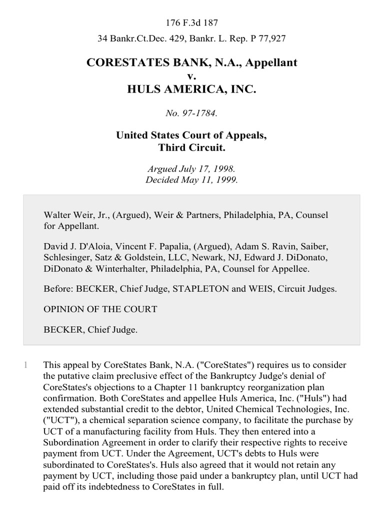 Corestates Bank, N.A. v. Huls America, Inc, 176 F.3d 187, 3rd Cir ...