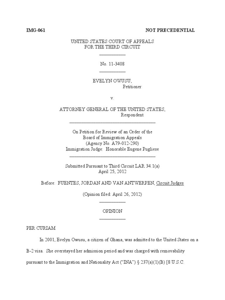 Evelyn Owusu v. Atty Gen USA, 3rd Cir. (2012) | PDF | Continuance ...