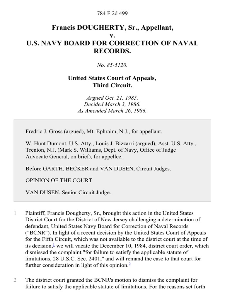 Francis Dougherty, Sr. v. U.S. Navy Board For Correction of Naval ...