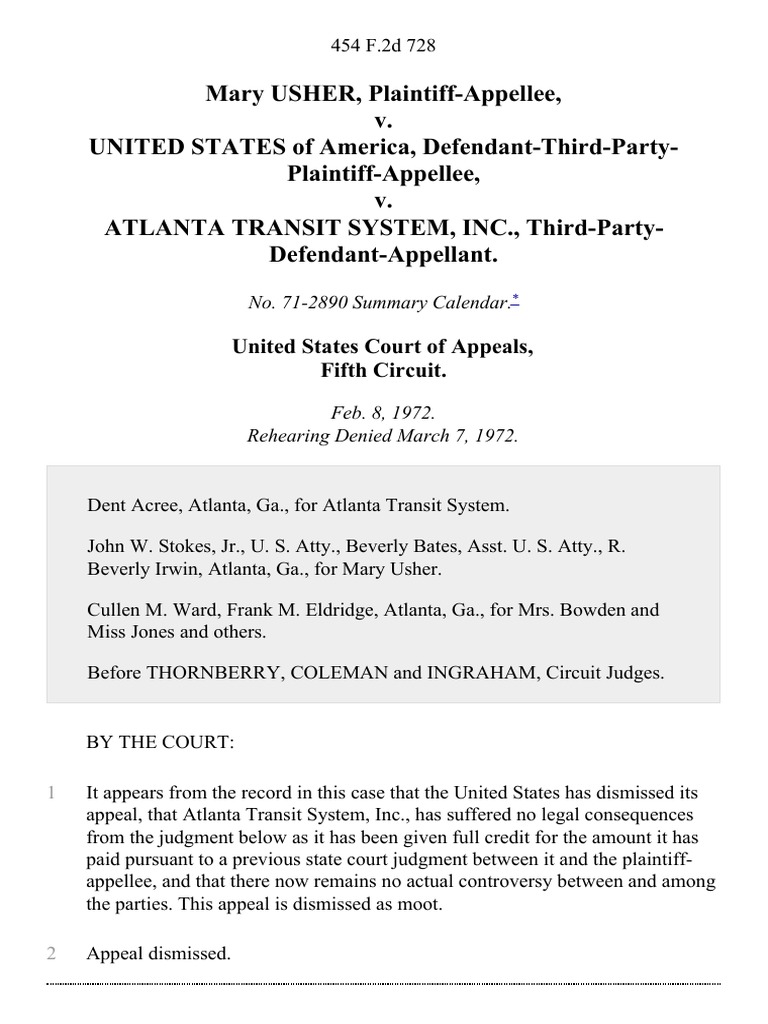 Mary Usher v. United States of America, Defendant-Third-Party-Plaintiff ...