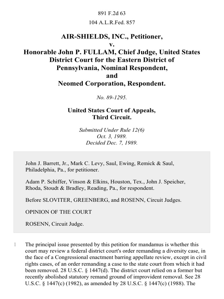 Air-Shields, Inc. v. Honorable John P. Fullam, Chief Judge, United ...