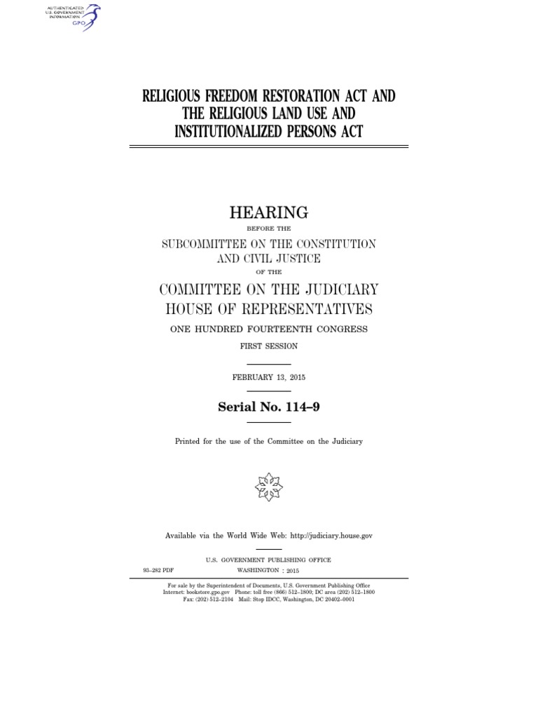 House Hearing, 114TH Congress - Religious Freedom Restoration Act and ...