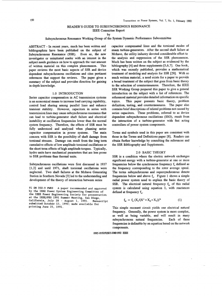 Guide to Subsynchronous Resonance | PDF | Capacitor | Electromagnetic ...