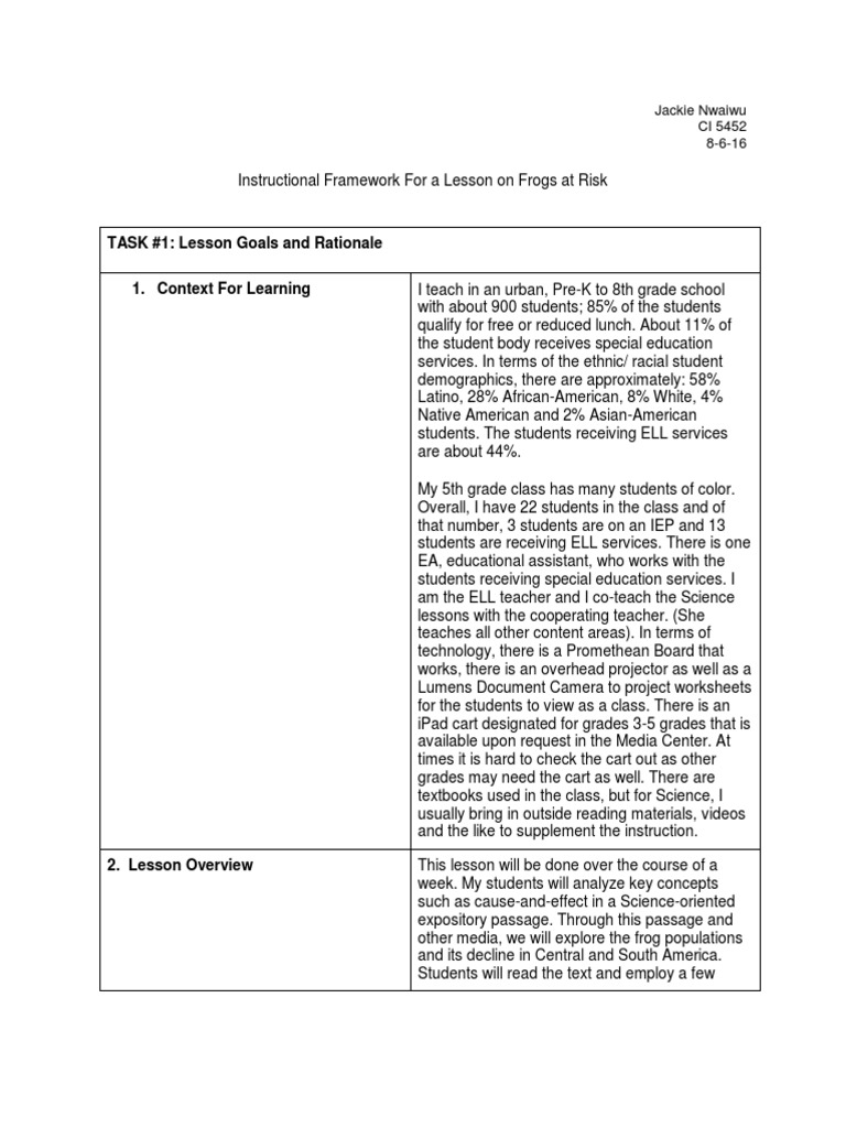 Frogs at Risk Instructional Framework | PDF | Reading Comprehension ...