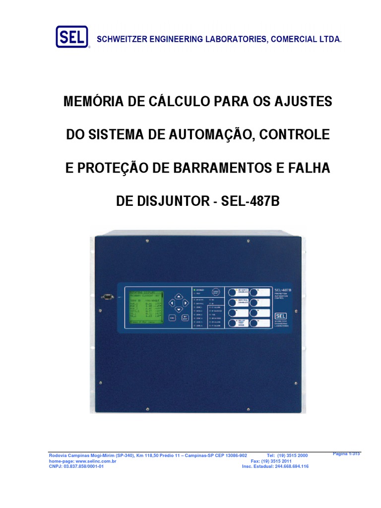 Roteiro de Ajustes Sel-487b | Relé | Impedância Elétrica