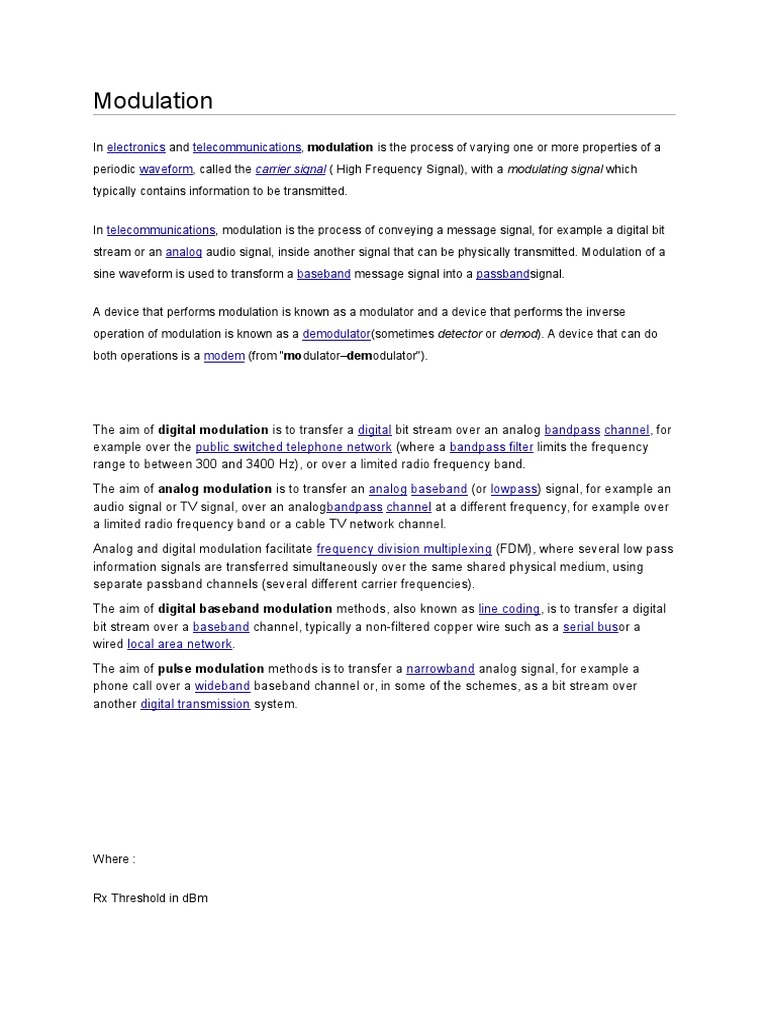Modulation: Electronics Telecommunications Waveform | PDF | Modulation | Physical Layer Protocols