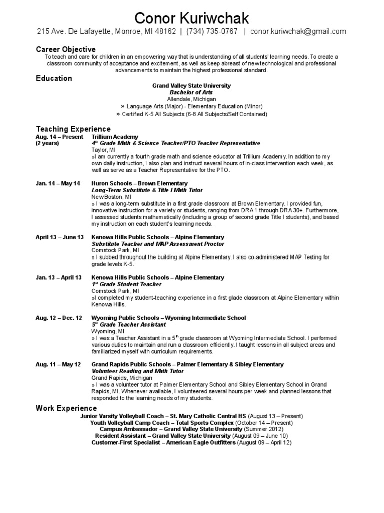 Conor Kuriwchak Resume - Dundee App | PDF | State School | Teachers
