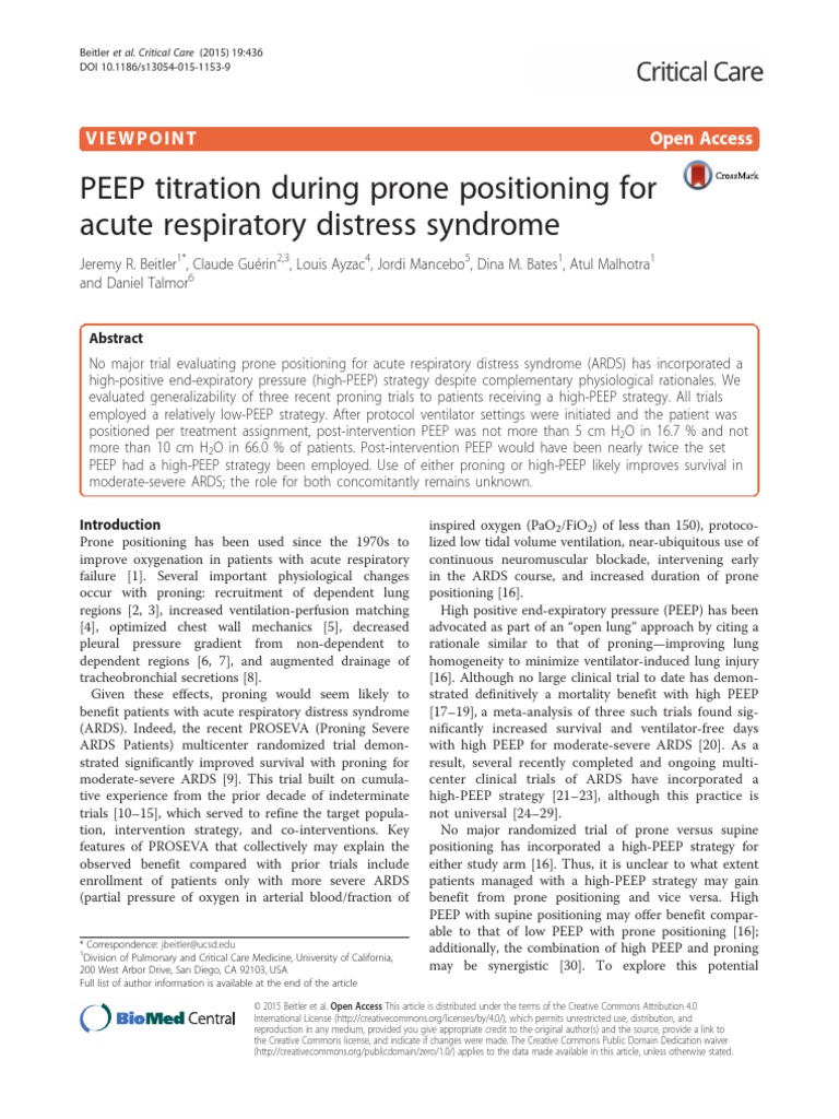 PEEP Titration During Prone Positioning For Acute Respiratory Distress ...