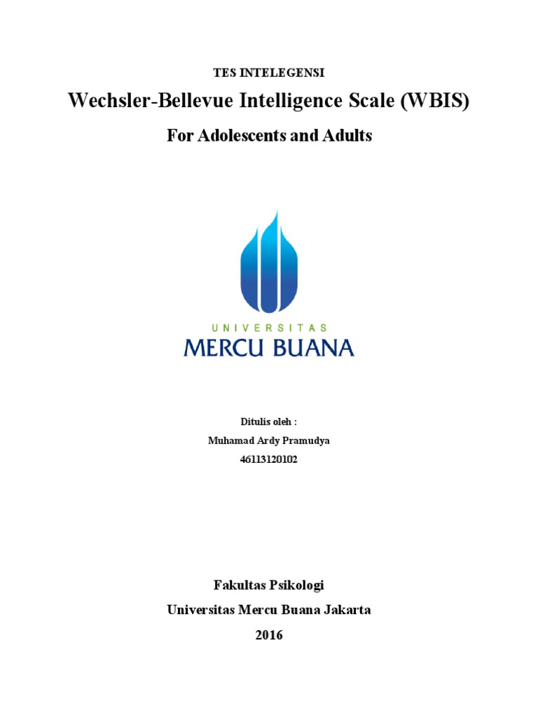 Wechsler-Bellevue Intelligence Scale (WBIS) : For Adolescents and ...