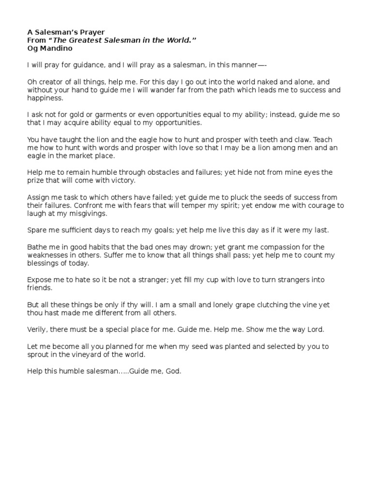 Og Mandino Prayer of Salesman