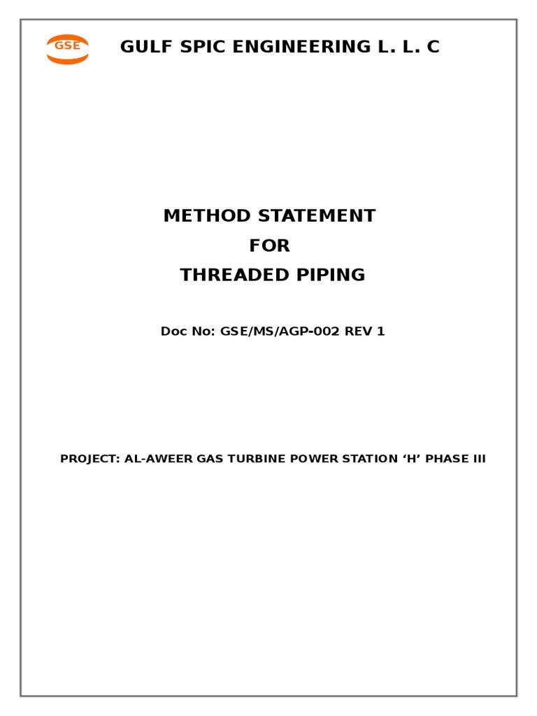 Gse Ms Ag 002 Rev 1 - Method Statement For Above Ground Piping | PDF ...
