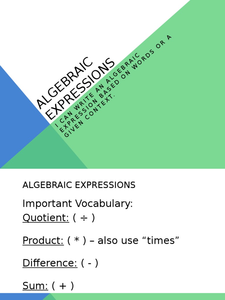 Writing Algebraic Expressions & Equations | PDF