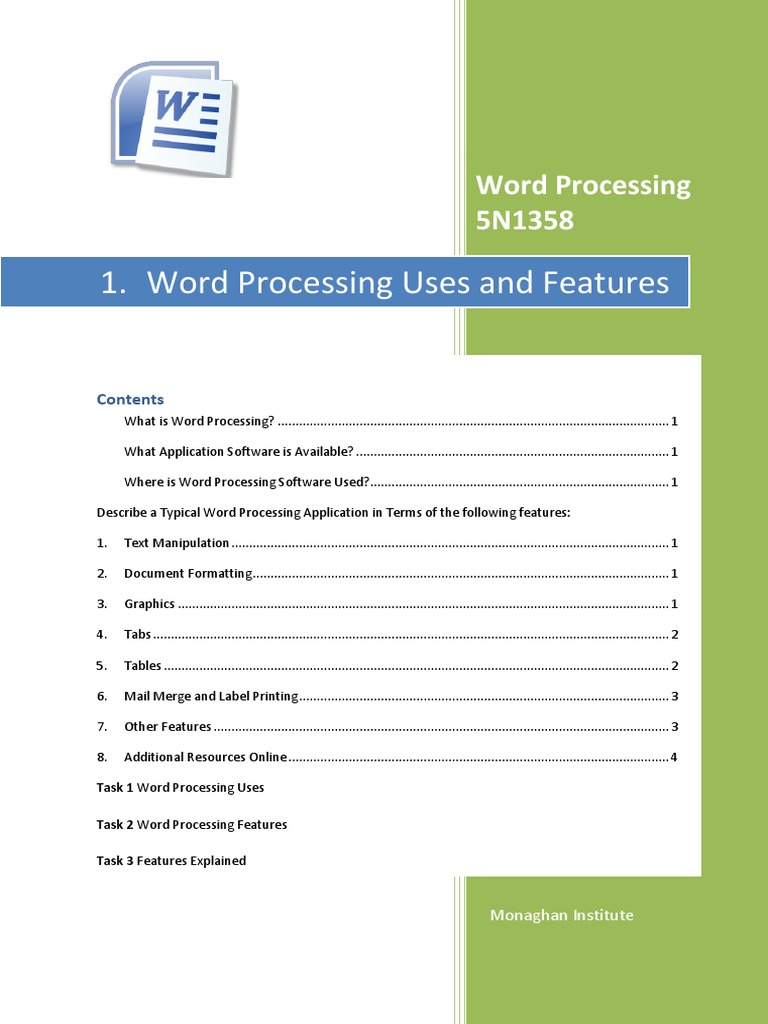 Word Processing Guide: Uses & Features | PDF | Word Processor | Microsoft Word