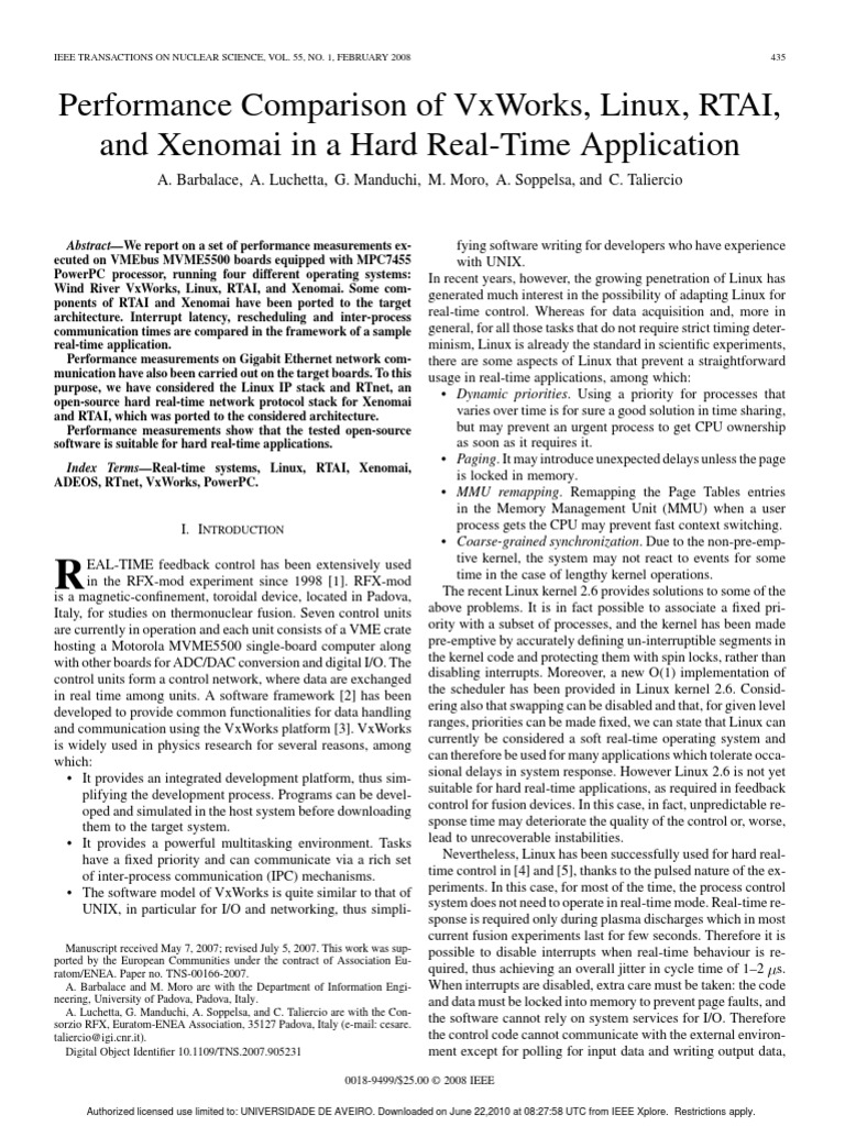 Performance Comparison Of Vxworks Linux Rtai And Xenomai In A Hard Real Time Application Pdf