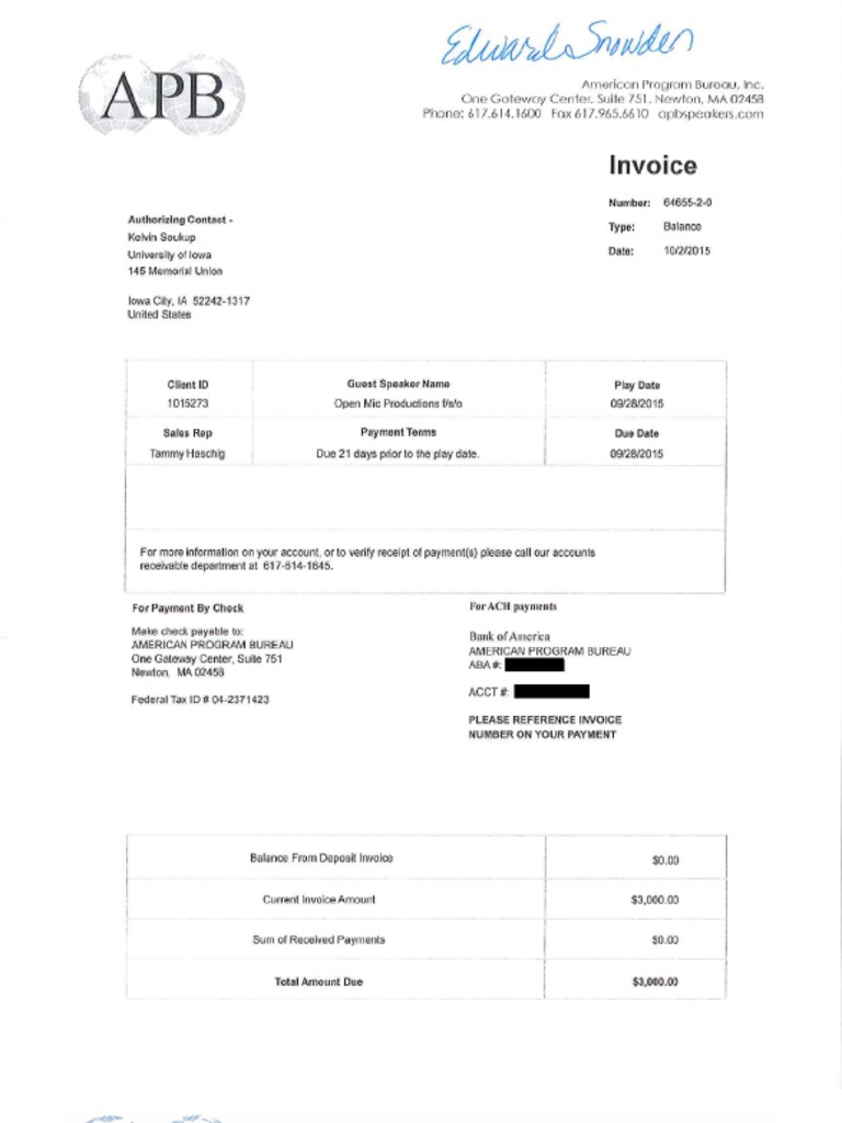 Edward Snowden Speaking engagements | Contractual Term | Law Of Agency