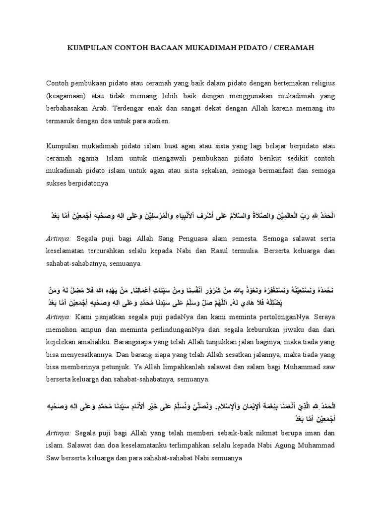 Kumpulan Contoh Bacaan Mukadimah Pidato Atau Ceramah | PDF