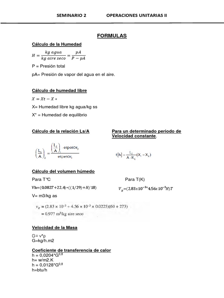 Fórmulas de Operaciones Unitarias II | PDF | Ciencia y matemáticas
