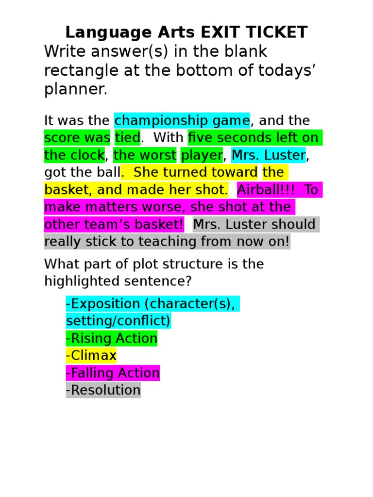 Exit Ticket Plot Structure Key | PDF