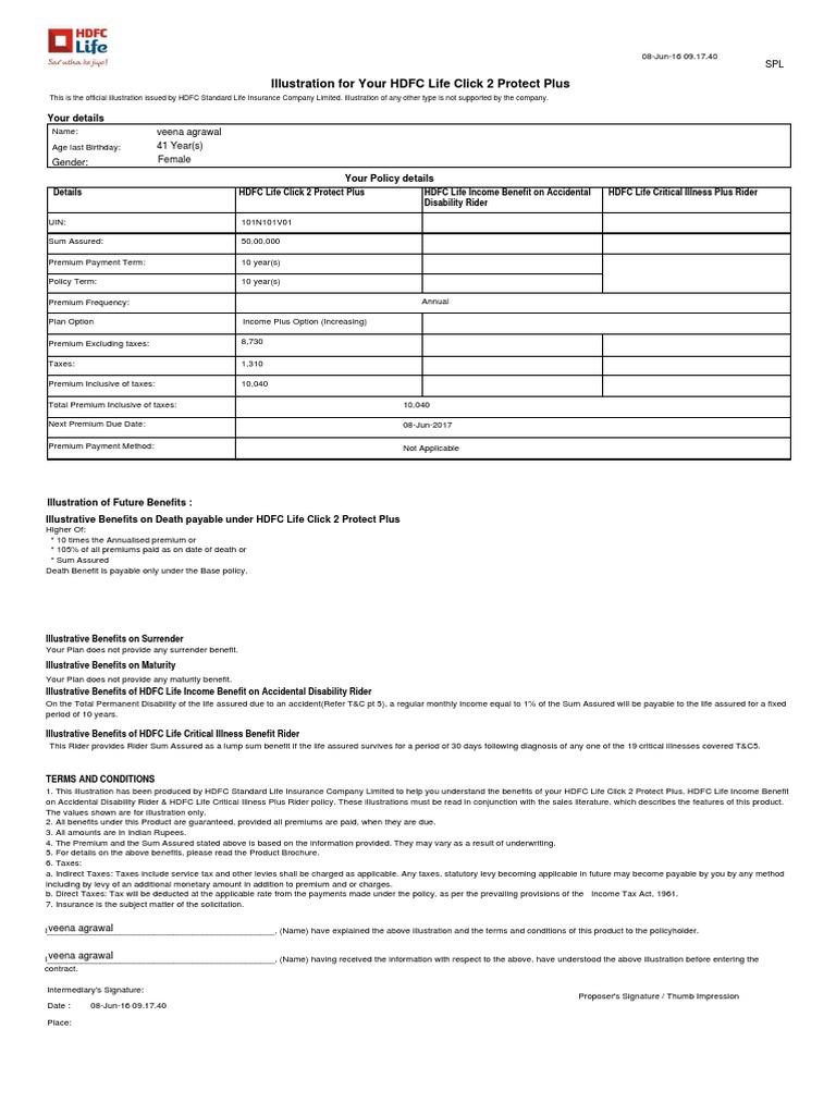 HDFC Life Insurance Plan Illustration | PDF | Life Insurance | Insurance