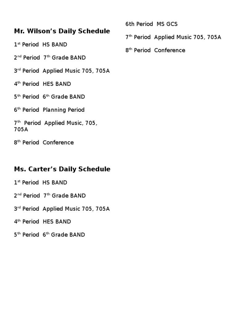 Band Schedule | PDF | Sports & Recreation