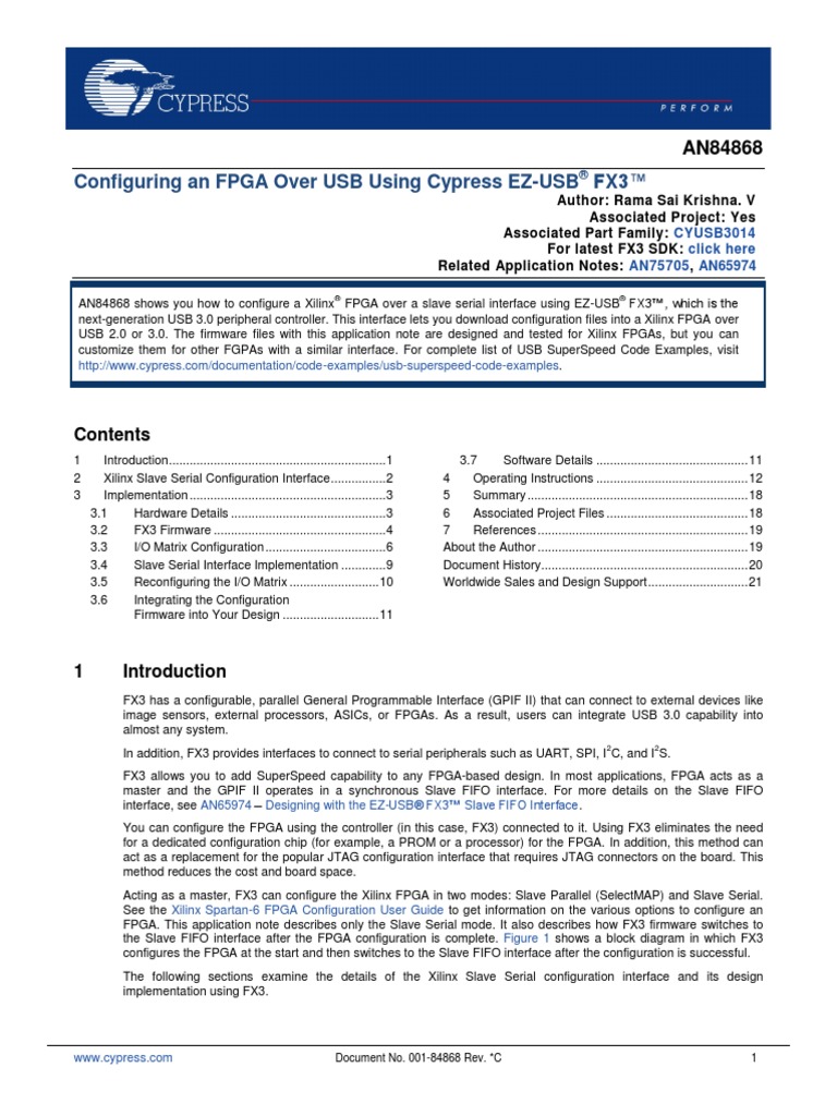 001-84868 AN84868 Configuring An FPGA Over USB Using Cypress EZ-USB FX3 PDF | PDF | Field ...