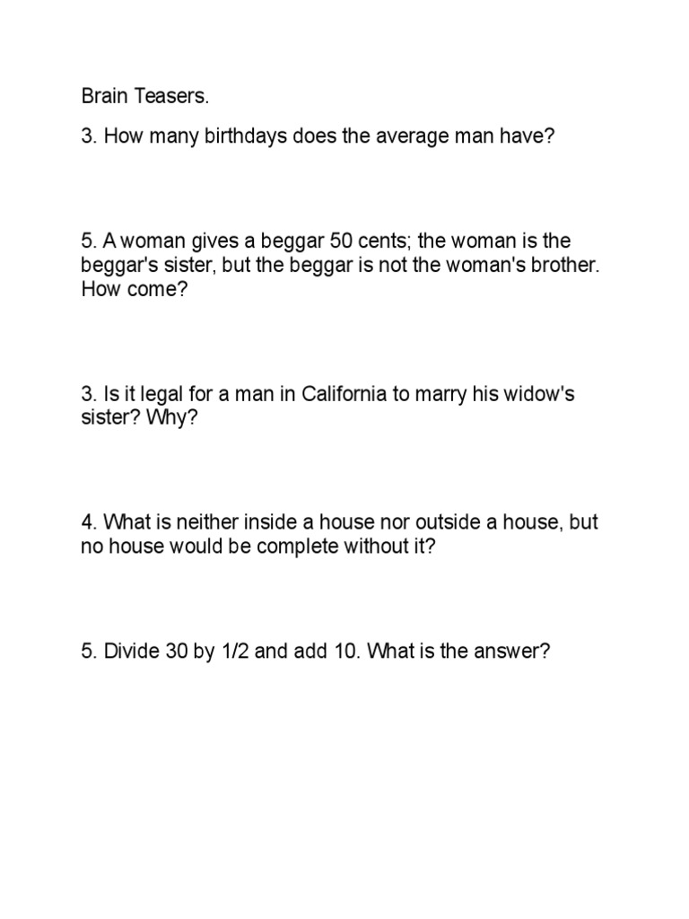 Riddles Brain Teasers | PDF | Language Arts & Discipline | Foreign ...