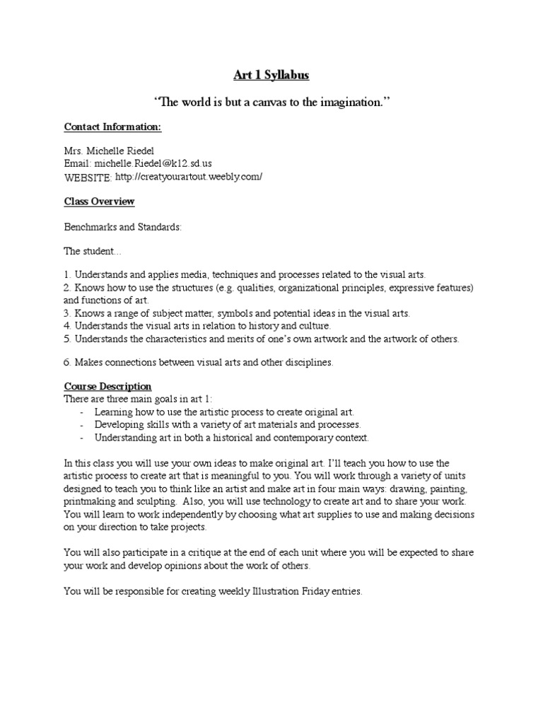 Art 1 Syllabus 2016-17 | PDF