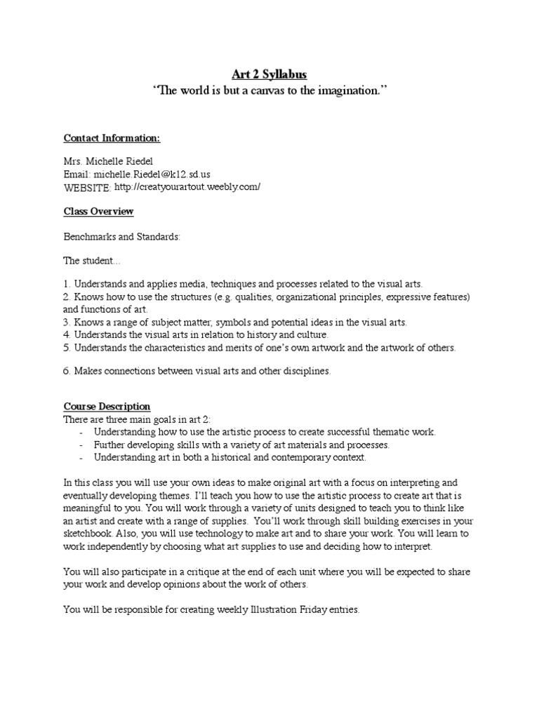 Art 2 Syllabus 2016-17 | PDF