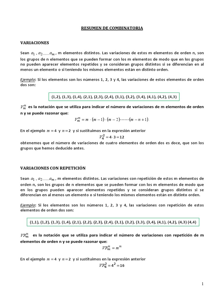 Resumen de Combinatoria | PDF | Permutación | Teoría de los números