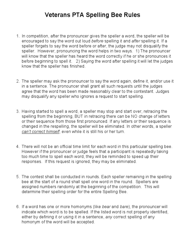 Spelling Bee Rules | PDF | Language Arts & Discipline
