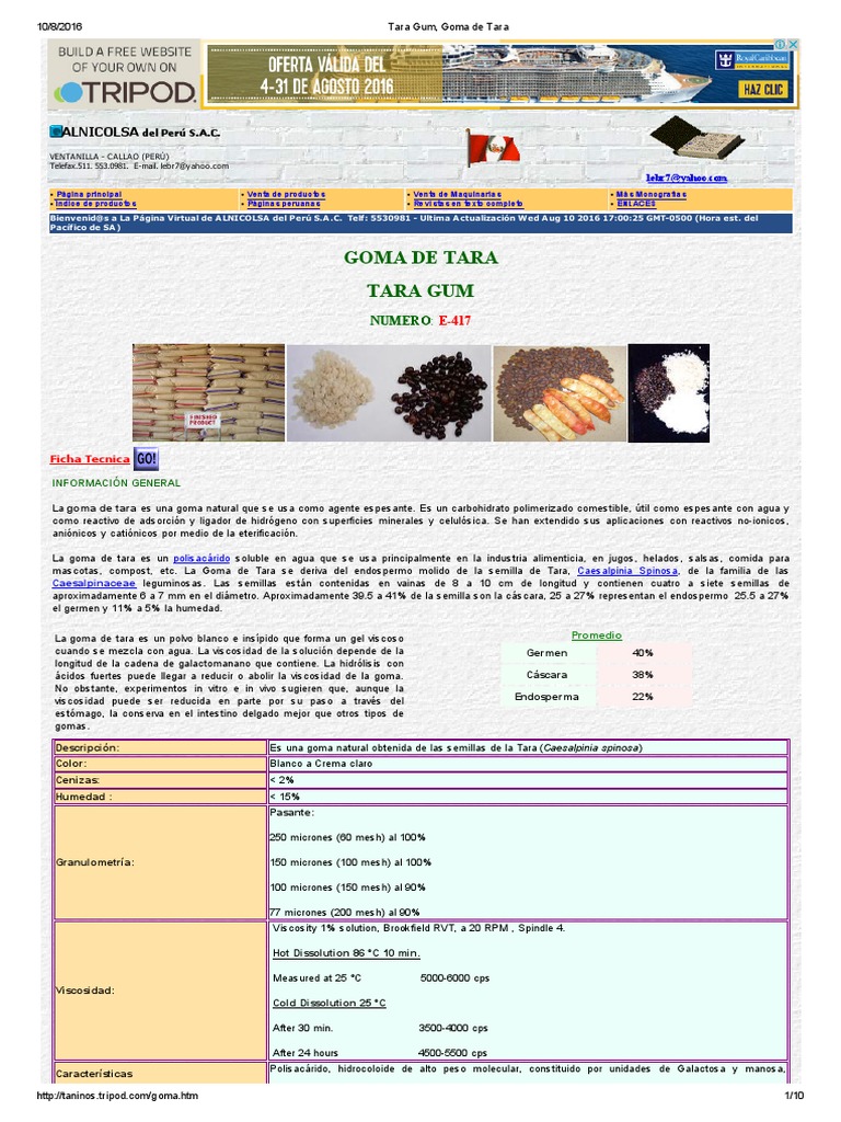Tara Gum, Goma de Tara | PDF | Ph | Aluminio