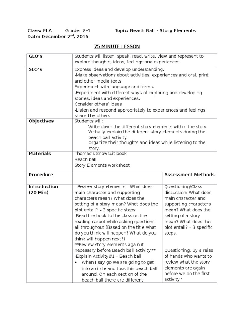 Beach Ball Story Elements Lesson | PDF | Communication