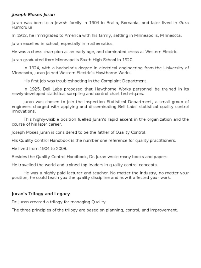 Joseph Moses Juran: Juran's Trilogy and Legacy | PDF | Science And ...