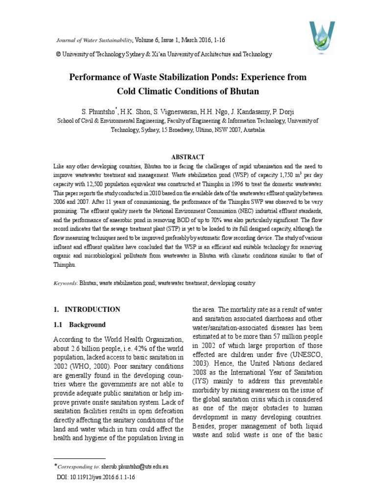 Performance of Waste Stabilization Ponds in Bhutan Experience | PDF ...