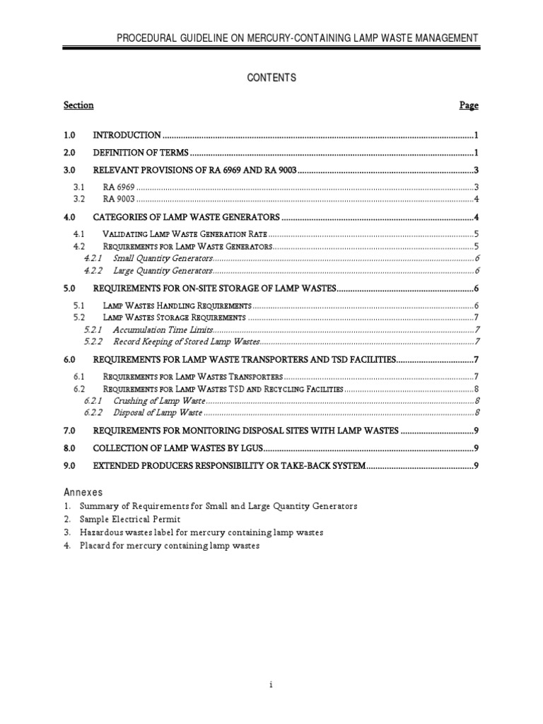 Mercury Lamp Waste Management Guidelines | PDF | Hazardous Waste | Waste