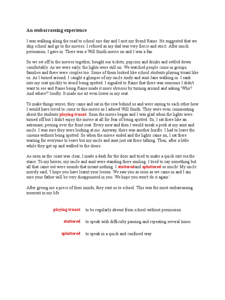 My Most Embarrassing School Moment | PDF