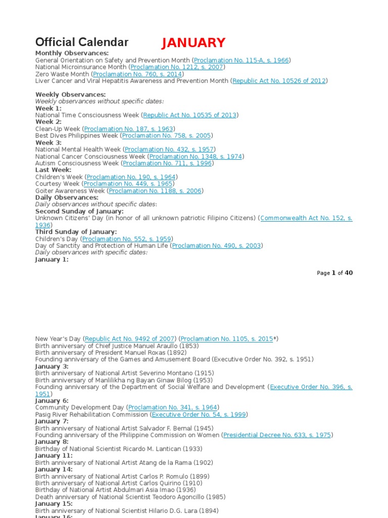 Calendar of Events in The Philippines | PDF | Philippines | Presidents ...