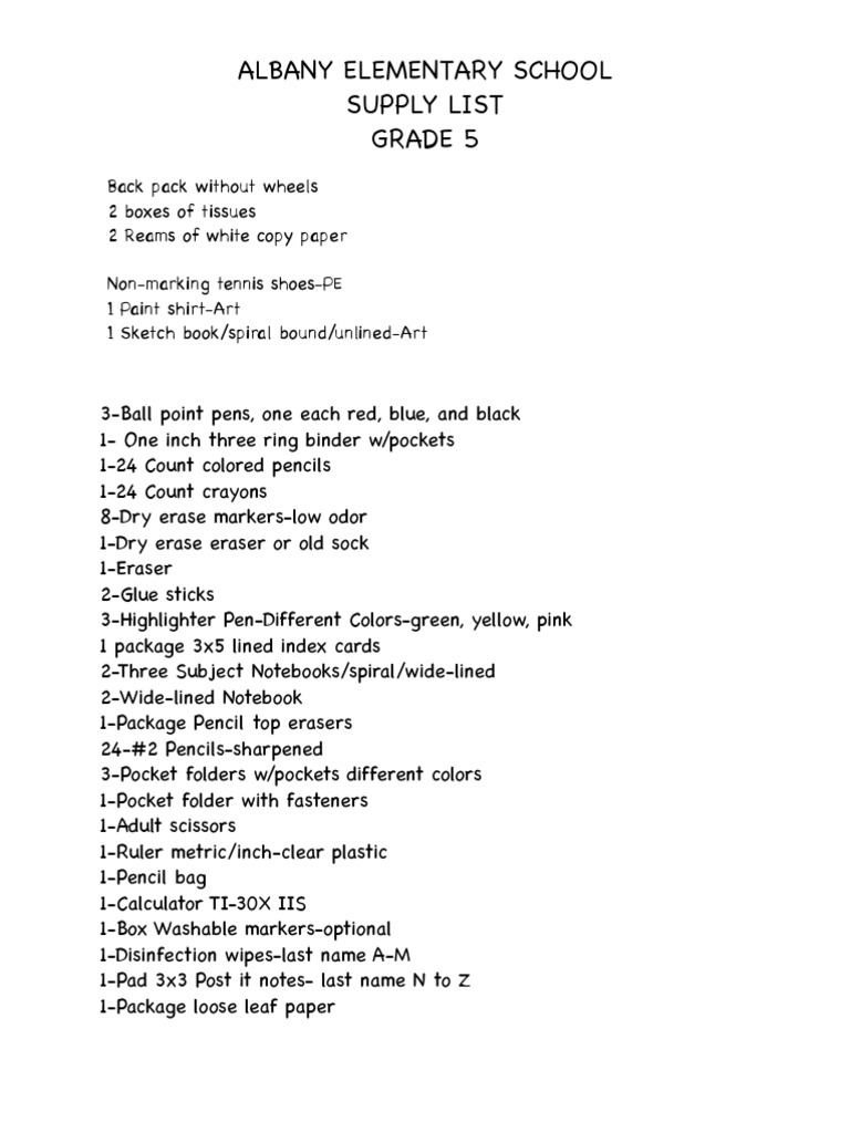 Grade 5 Supply List | PDF | Home & Garden